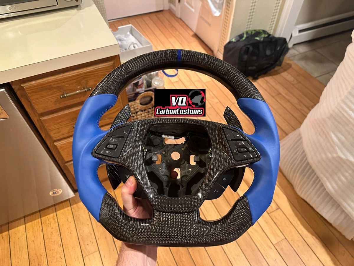 IN STOCK - c7 corvette - smooth blue leather - carbon fiber steering wheel