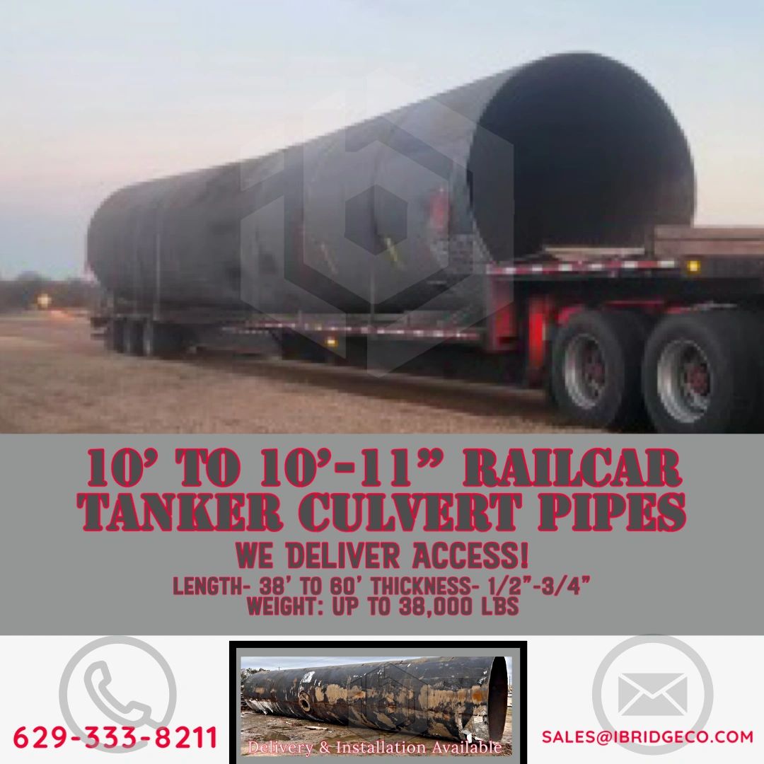 Railcar Tank Car Culvert Pipe 10' to 10'-11"