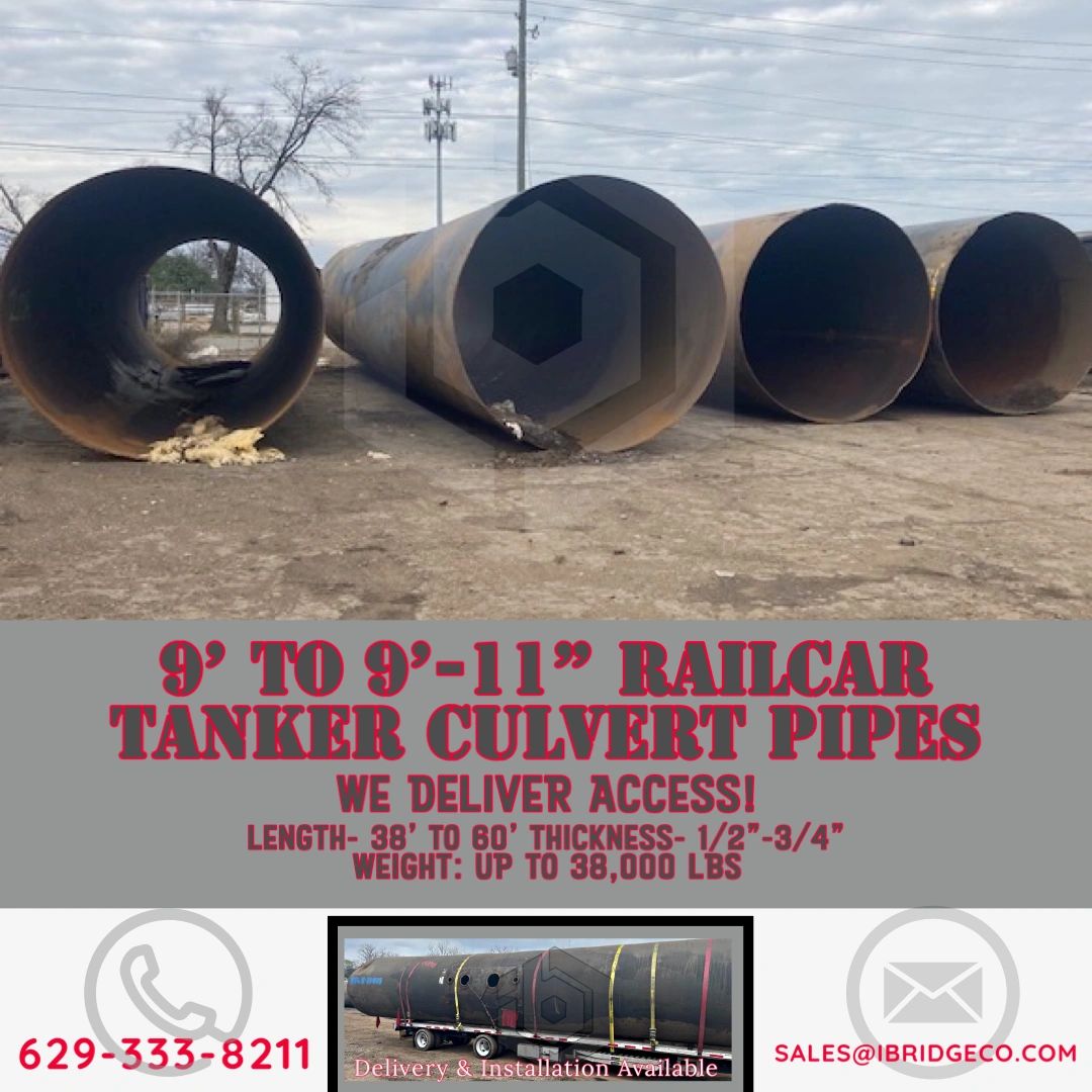 Railcar Tank Car Culvert Pipe 9' to 9'-11"