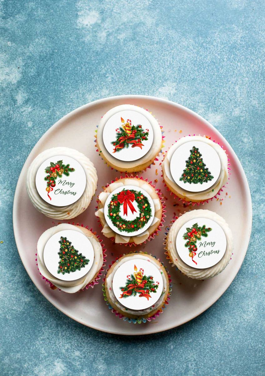 Traditional Christmas Edible Cupcake Toppers