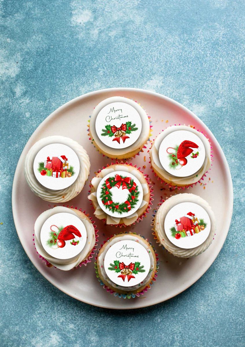 Traditional Christmas Edible Cupcake Toppers