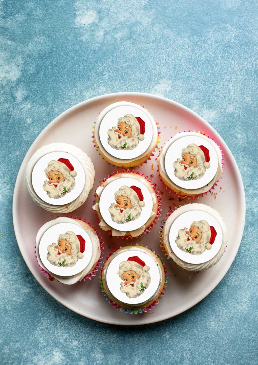 Vintage Santa Edible Cupcake Toppers