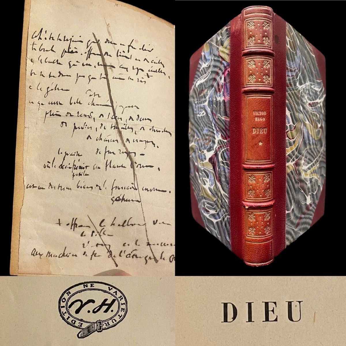**SOLD** Dieu "God" Poem With Handwritten Manuscript By Victor Hugo