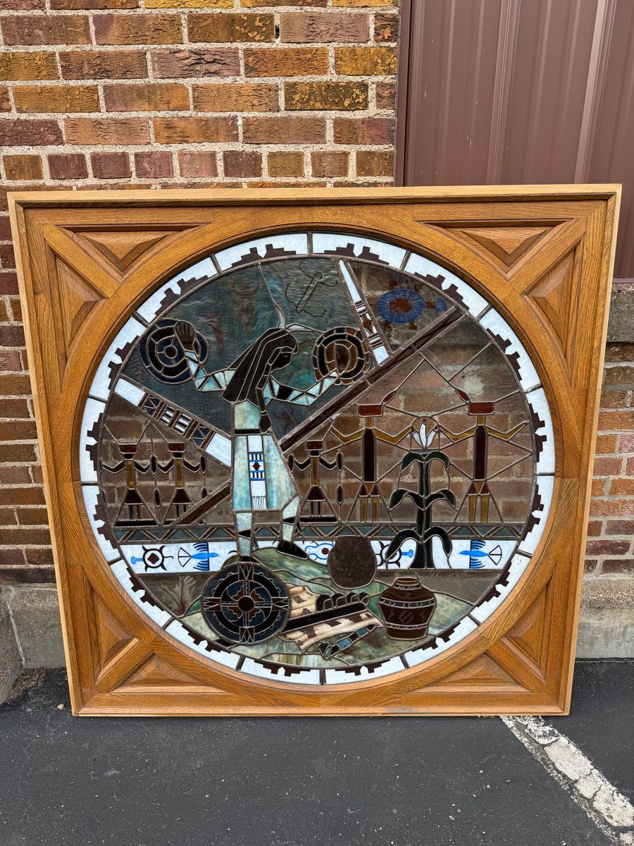 Vintage Stained Glass Window Native American Dancer