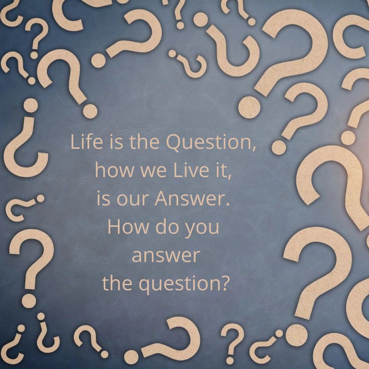 Life is the Question, how we live it, is our Answer