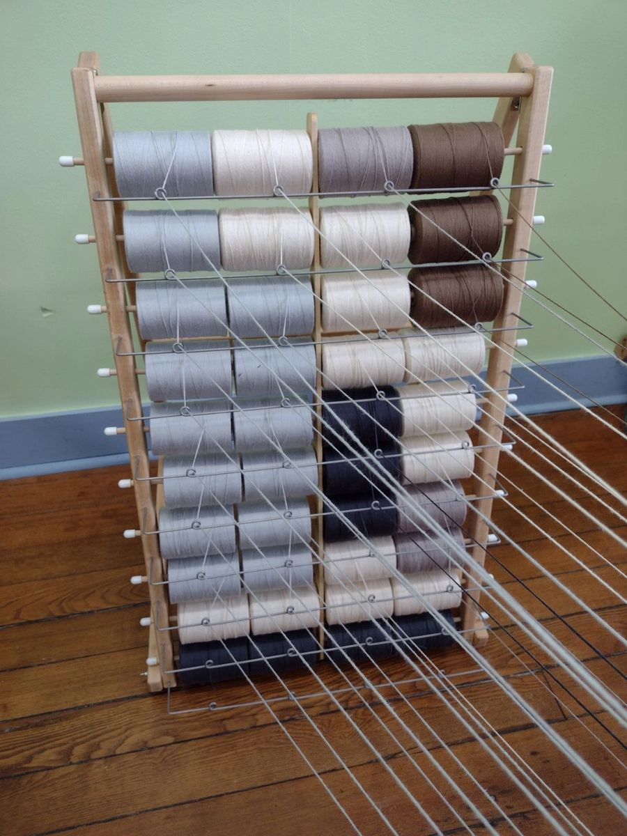 Folding 40 Spool Weaving Warp Rack. Stainless Pigtail Guides