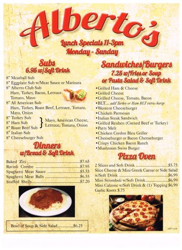 Menu | Alberto's Pizzeria Family Italian Restaurant