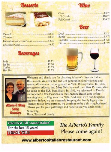 Menu | Alberto's Pizzeria Family Italian Restaurant
