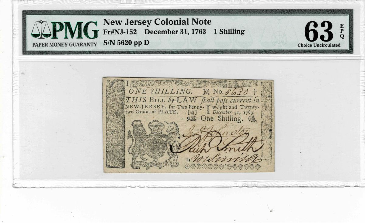 New Jersey Colonial Note-FR#NJ-15-Dec 31st-1773--1 Shilling-S/N 5620 ...