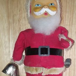 VINTAGE 1960'S 7" WIND-UP SANTA RINGS BELL PLASTIC FACE MADE IN JAPAN