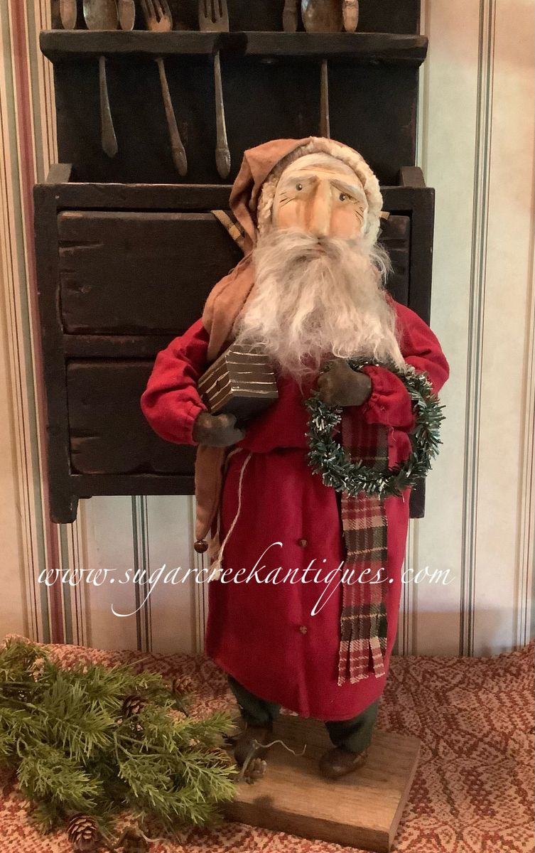 CLAY FACED SANTA w/LOG CABIN