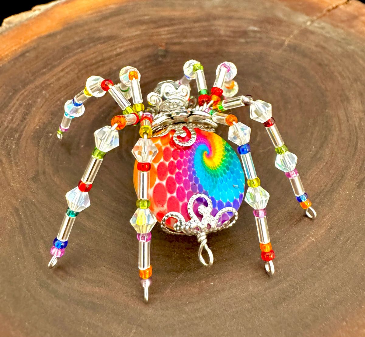 June Twisted Spider of the Month Small Icy Rainbow Spiral Twisted Spider