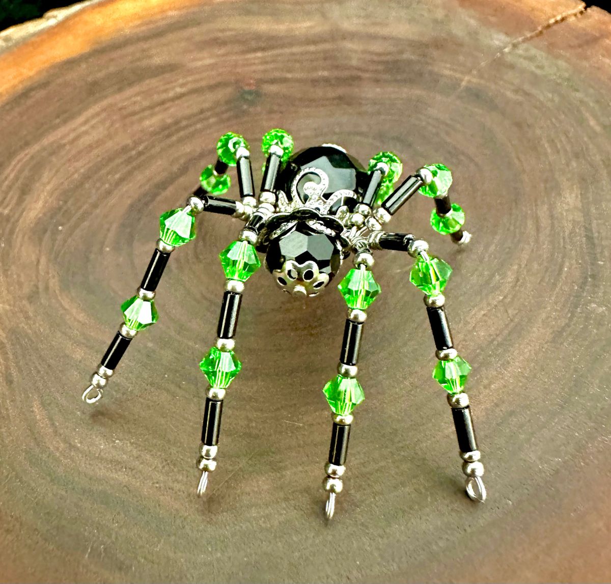 Small Green and Silver Twisted Spider