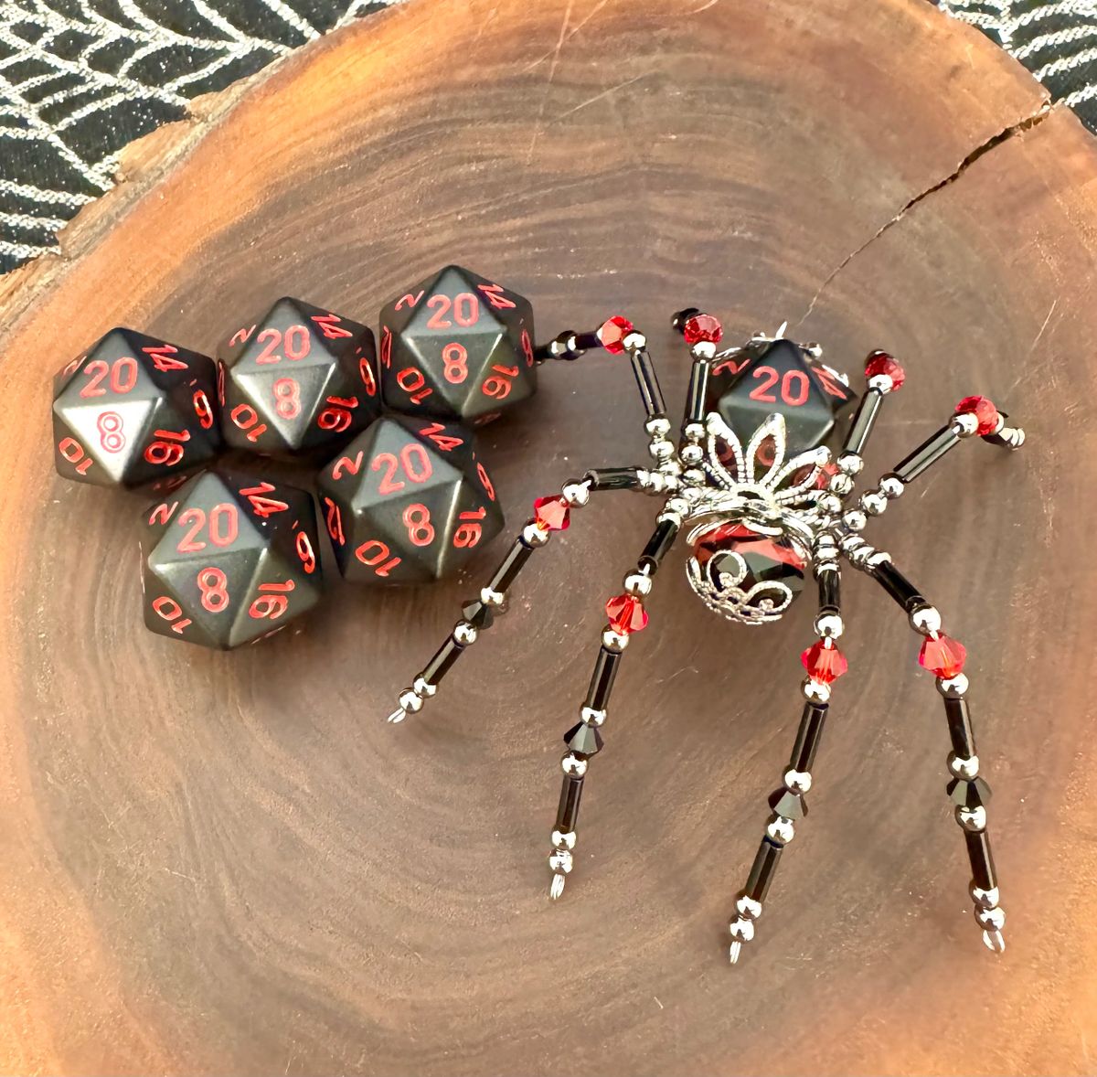 Large Black and Red D20 Twisted Spider