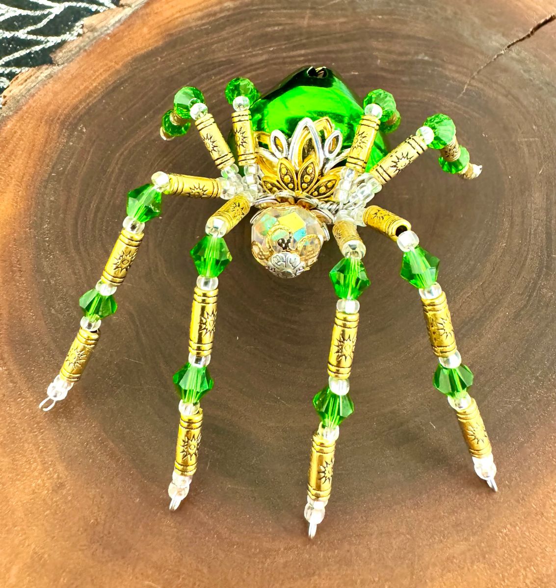 Large Gold and Green Sleigh Bell Twisted Spiders