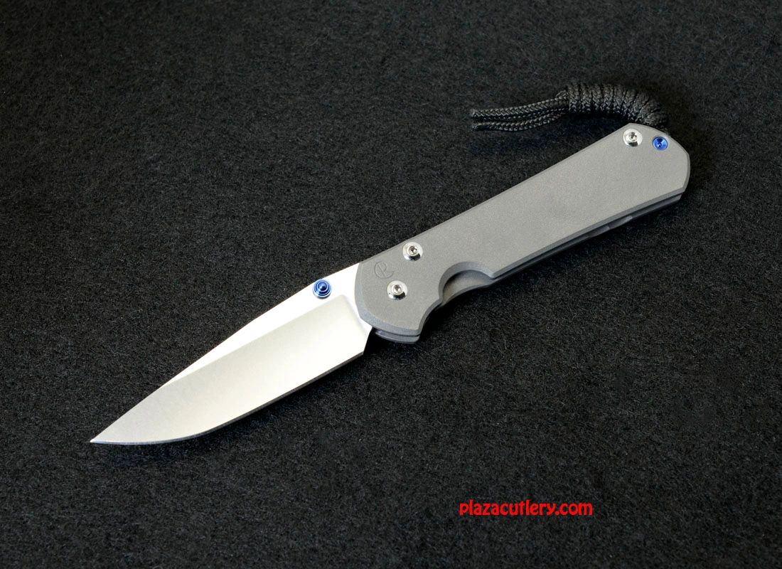 Chris Reeve Small Sebenza 31 with a Stone Washed Blade and Blue Thumb Stud