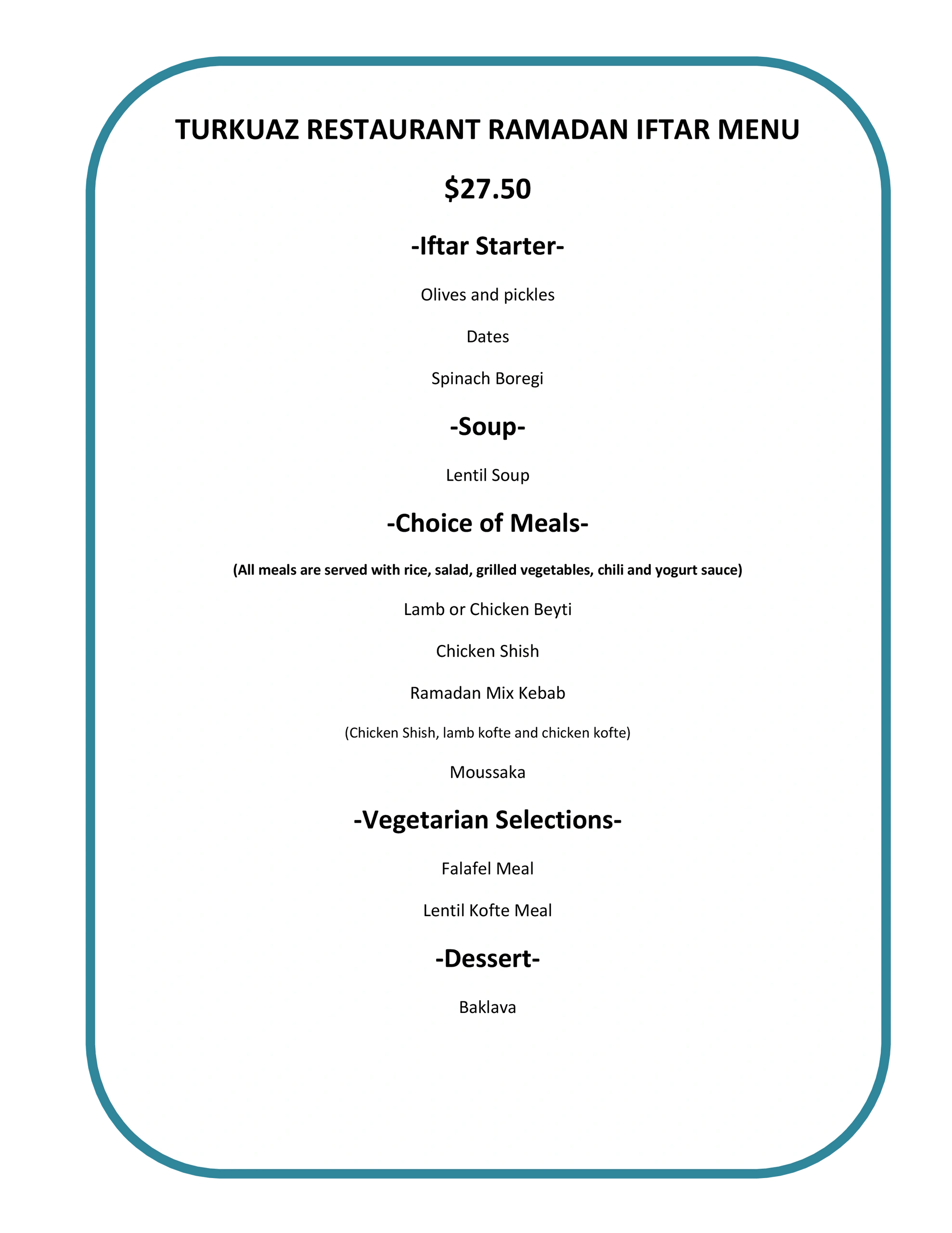 Ramadan Menu