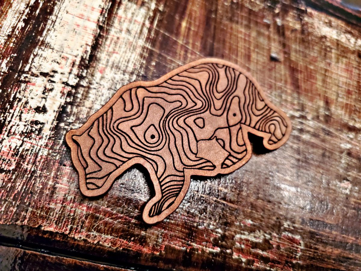 Topography map leather bear patch