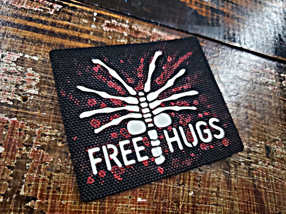 Alien Free Hugs blood splatter lasercut
