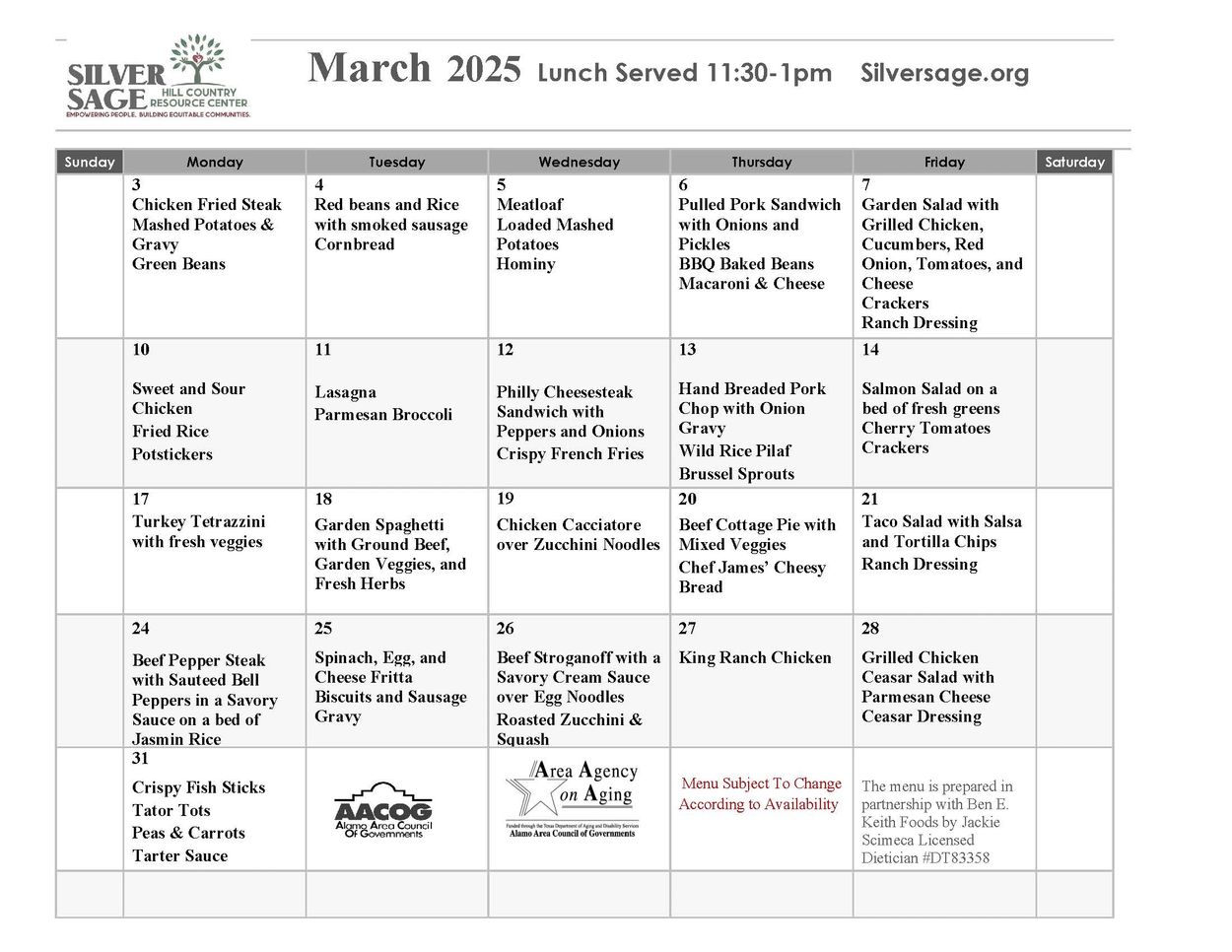 Monthly Menu