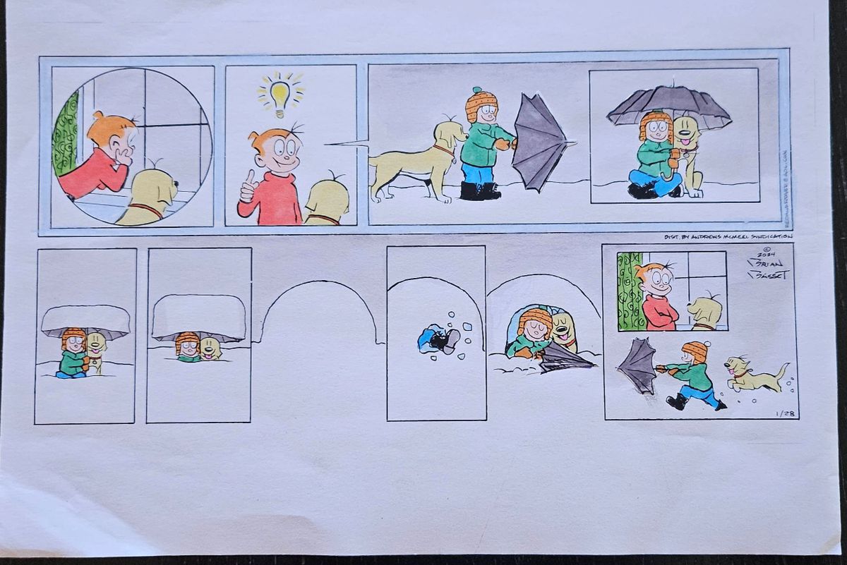 January 28, 2024 original Sunday Red and Rover comic strip and color guide