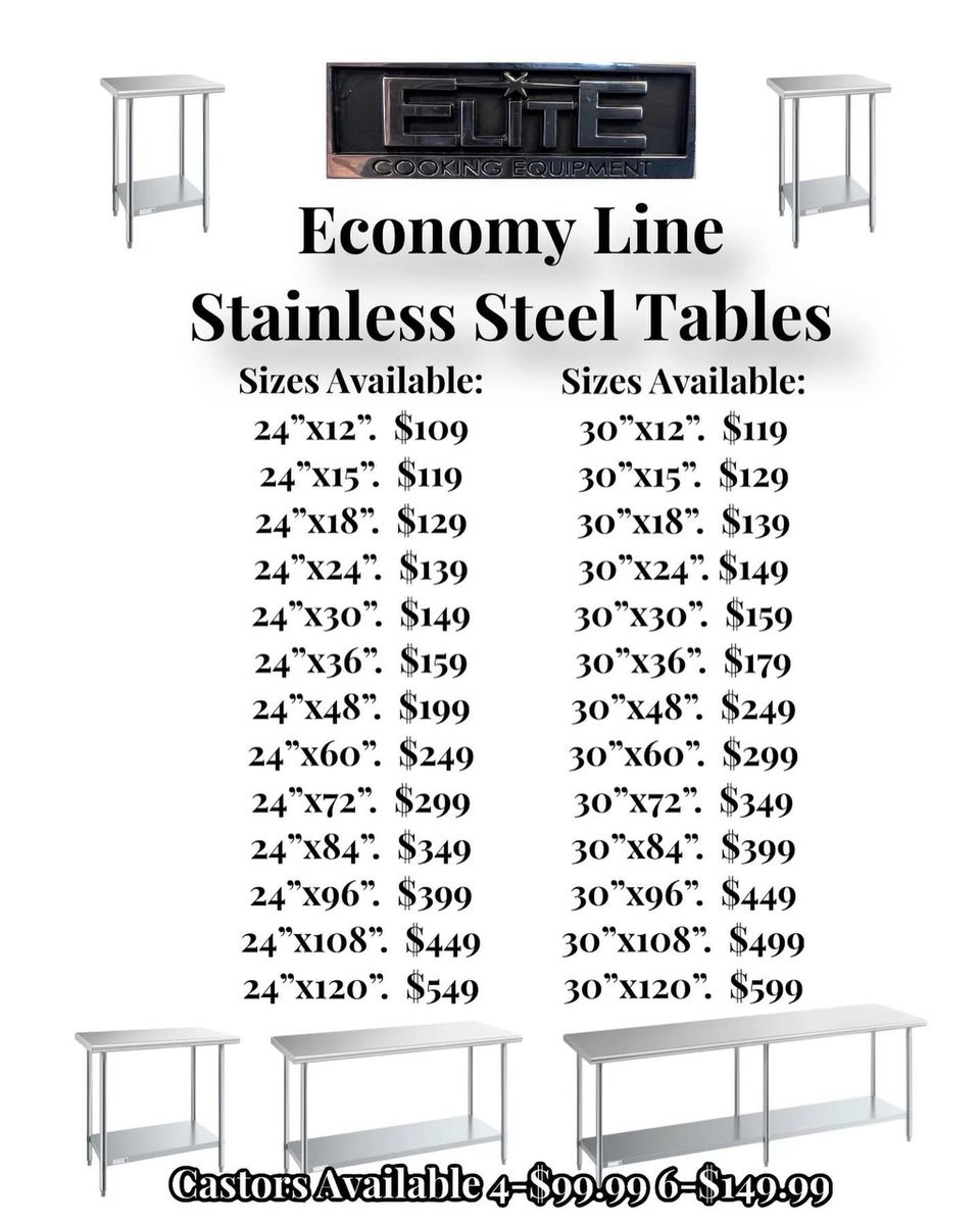 Economy Line Stainless Steel Tables