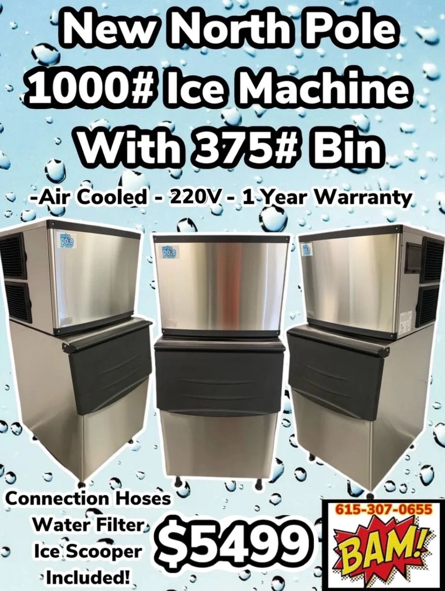 North Pole 1000# Ice Maker With 375# Bin