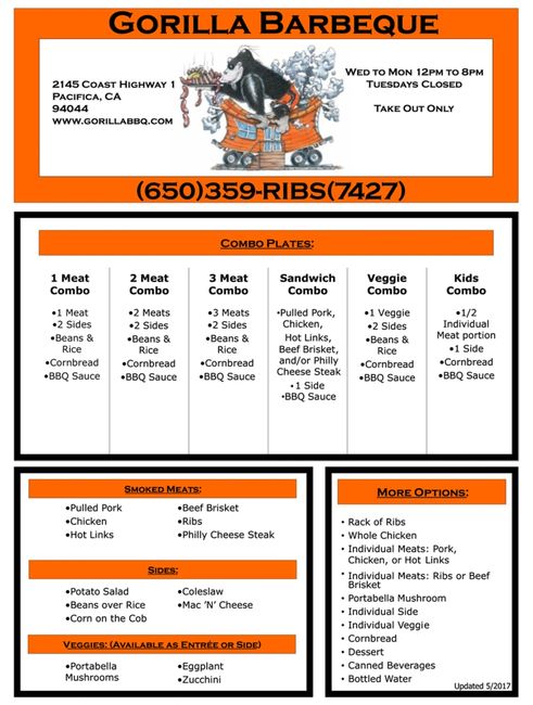 Menu | Gorilla BBQ