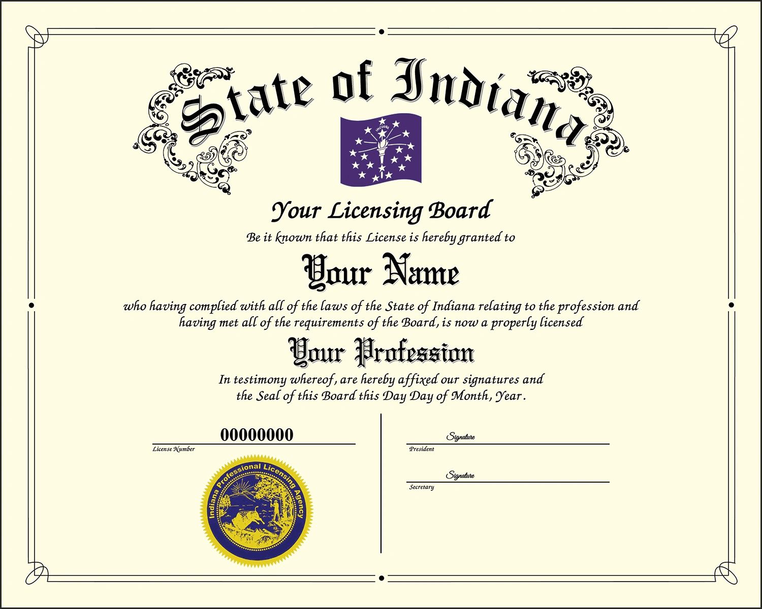 Indiana Certificates