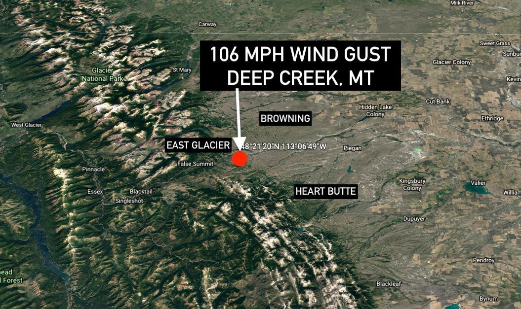 106 mph wind gust recorded in Montana, heavy snow possible Sunday