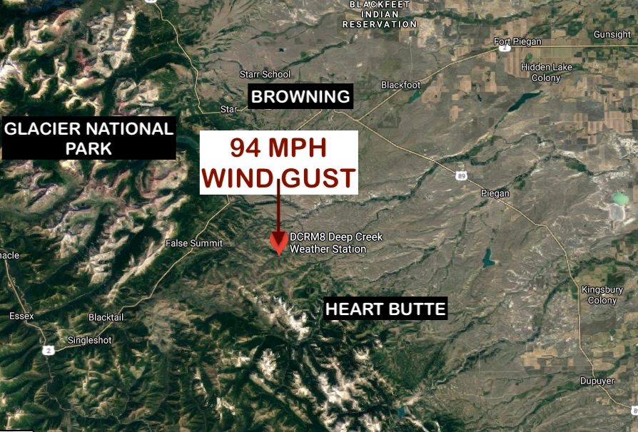 94 mph wind gust recorded in Montana as powerful winds continue