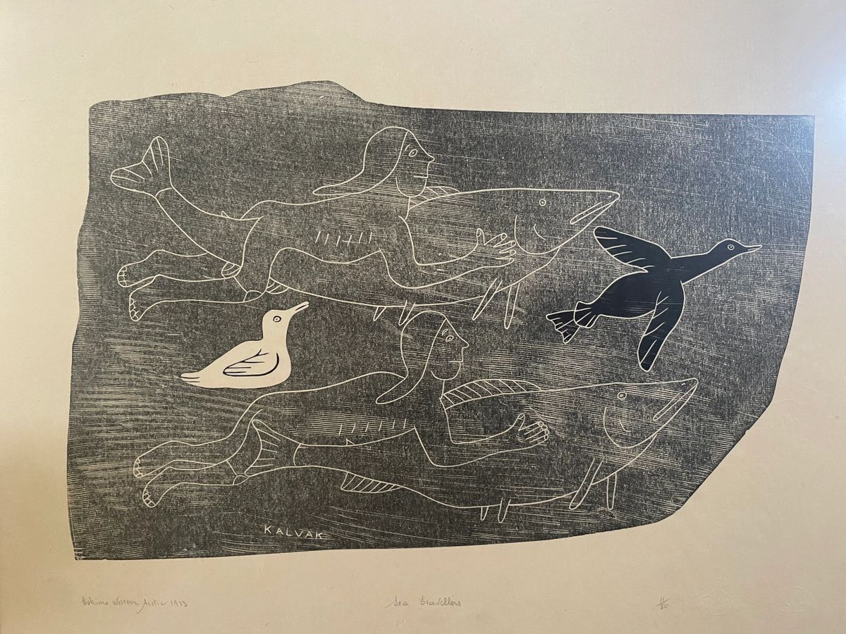 HELEN KALVAK (1901-1984) W2-423 - Inuit Stone-cut Print - Holman SEA ...
