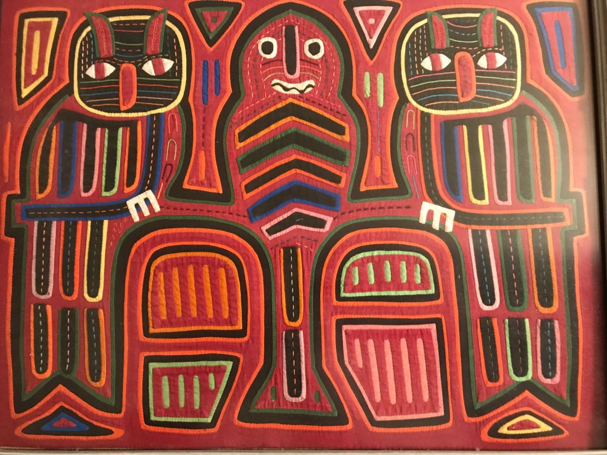 Framed San Blas Islands Panama Kuna hanging fabric art Mola - Owls - SOLD.