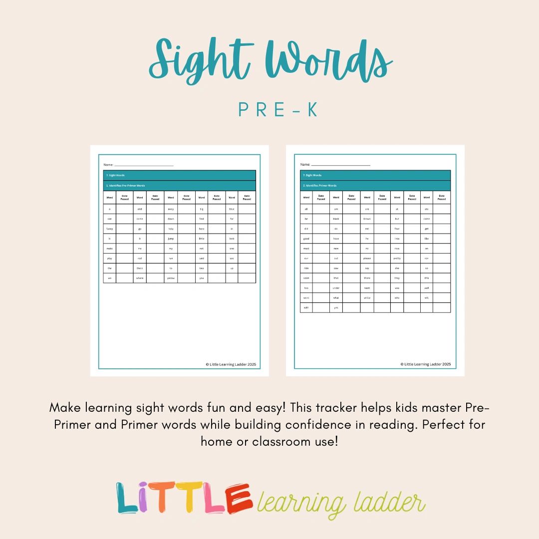 Pre-K Sight Word Tracker