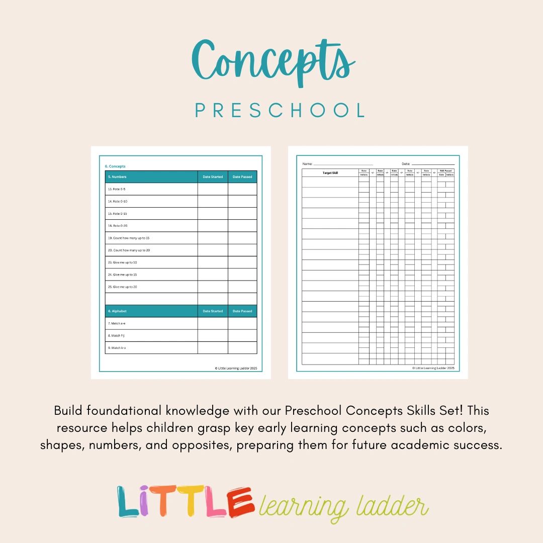 Preschool Concepts Printable | Early Learning Concepts for Preschoolers ...