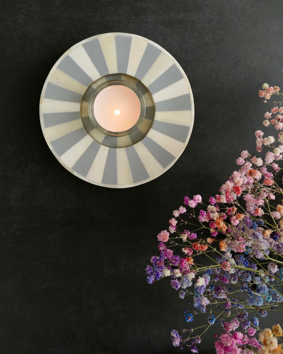 Tea Light - Bone Inlay, Jewel, Grey