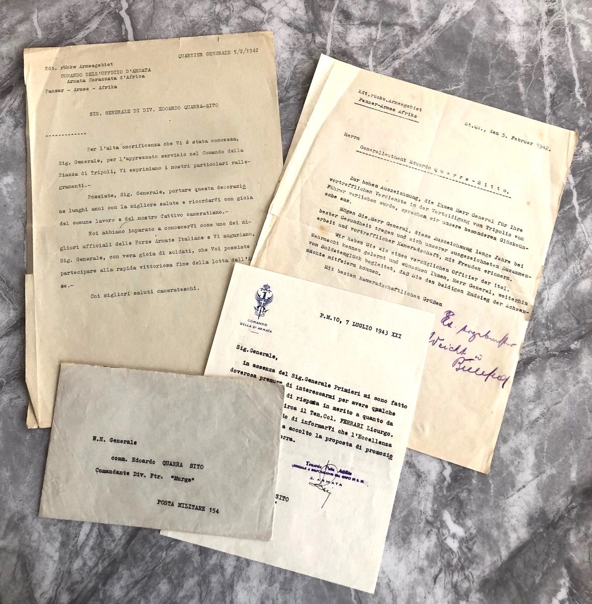 Interesting documents to and from Panzer Armee-Afrika and letter ...