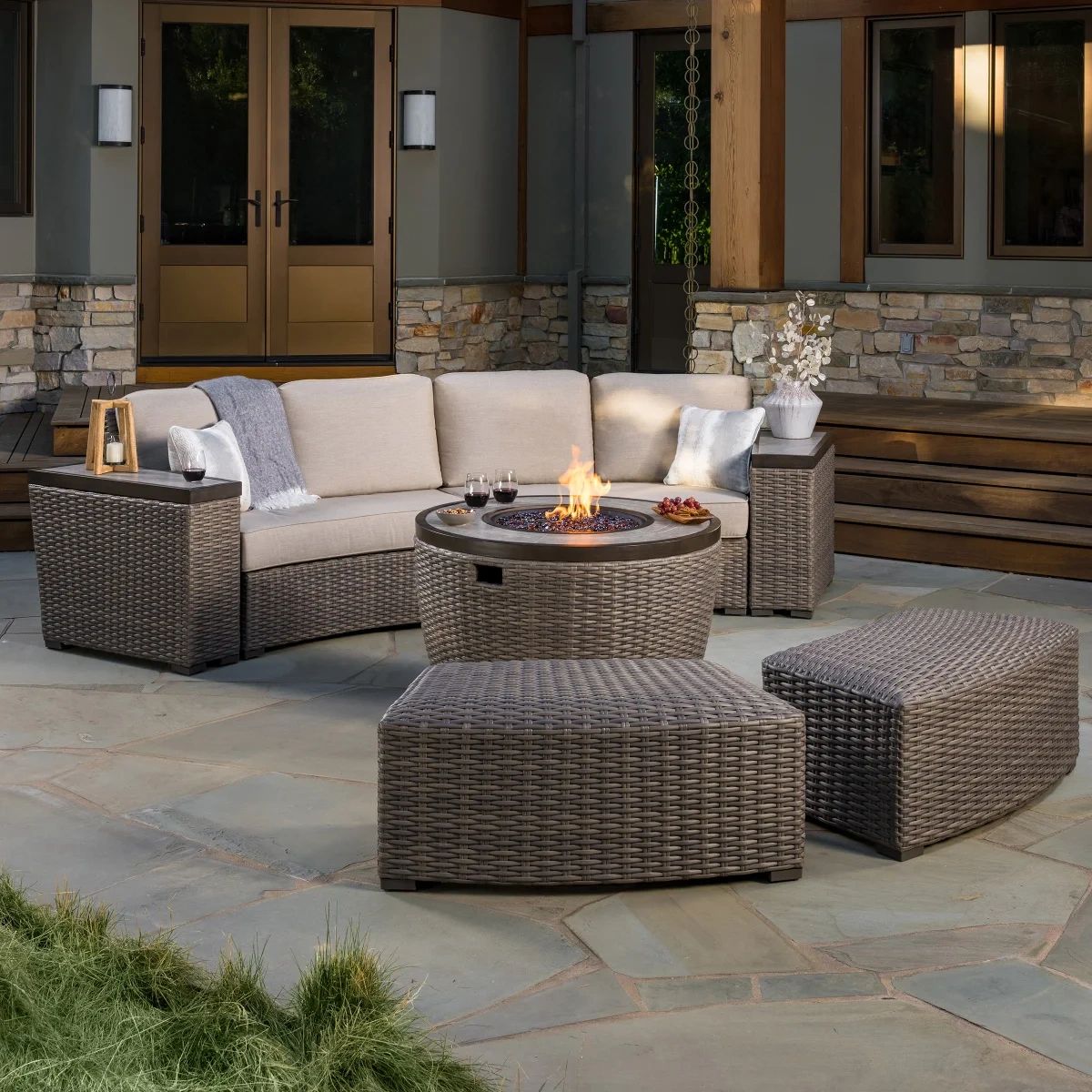7-piece Fire Modular Outdoor Patio Sectional Set