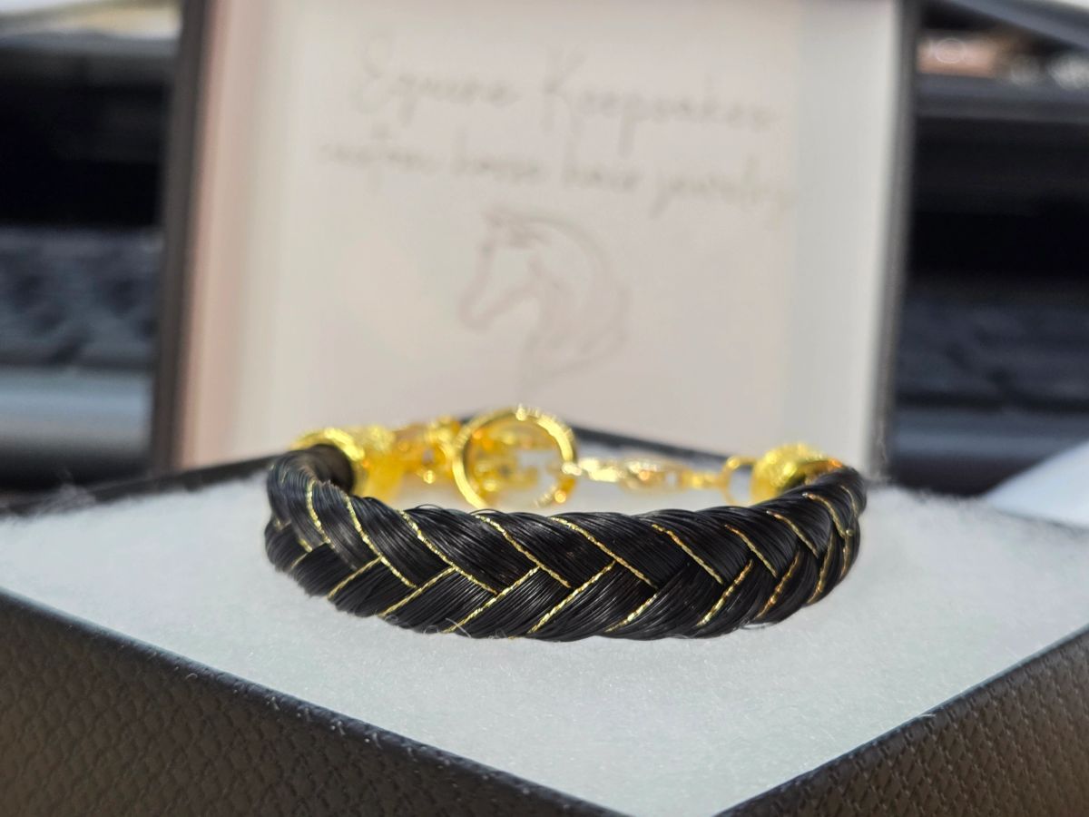 Chevron Horse Hair Bracelet with Yellow Gold Toned Accents