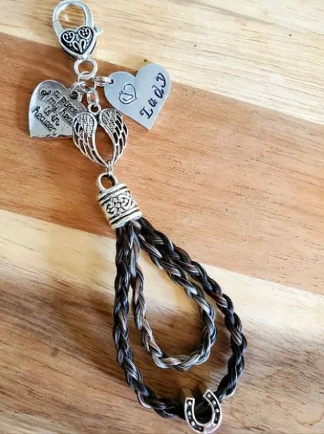Double Looped Horse Hair Key Chain with quote charm
