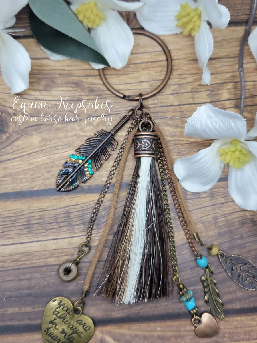 Tassel Horse Hair Key Chain with mixed metal and leather cord charm set ...
