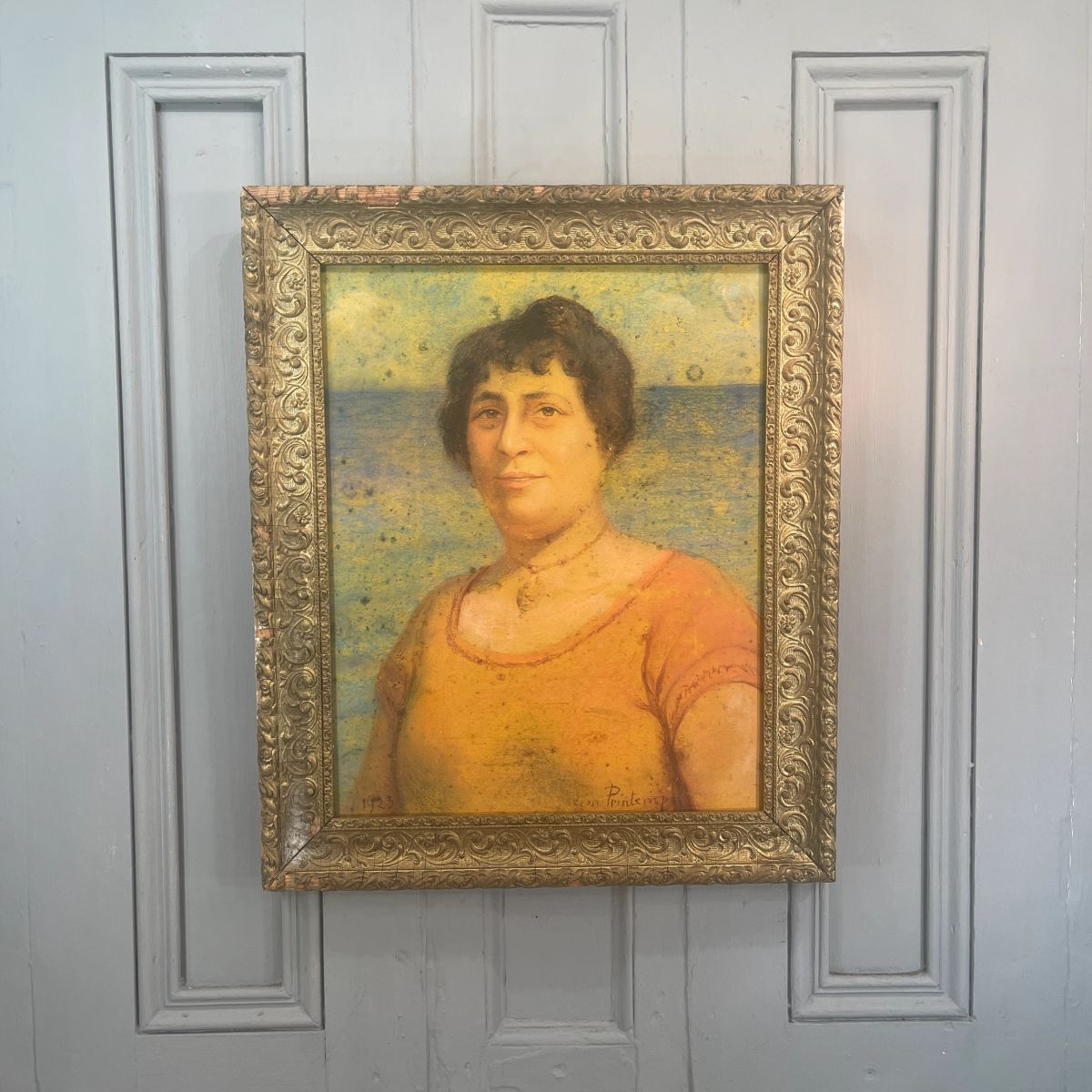 Antique French portrait in pastel by Leon Printemps dated 1923