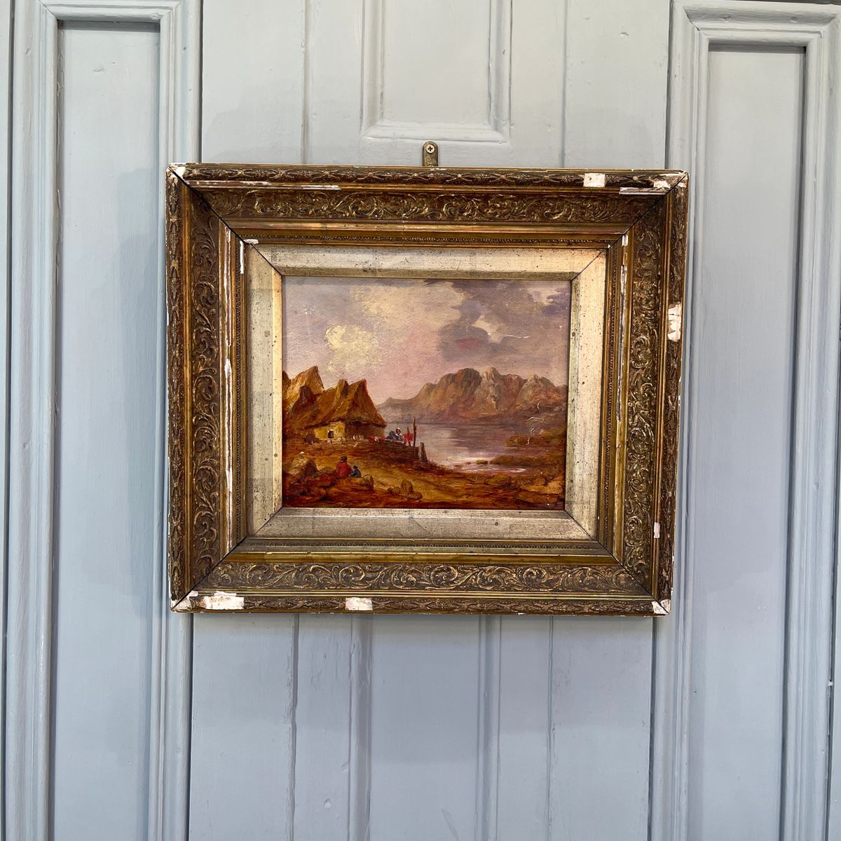Antique Scottish landscape oil painting of loch and mountains signed A ...