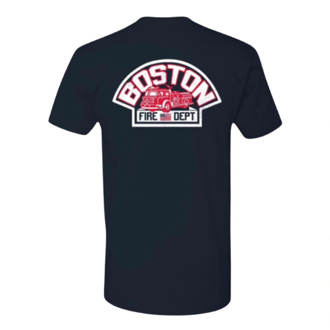 Boston Fire Red White and Blue Fire Truck Tee