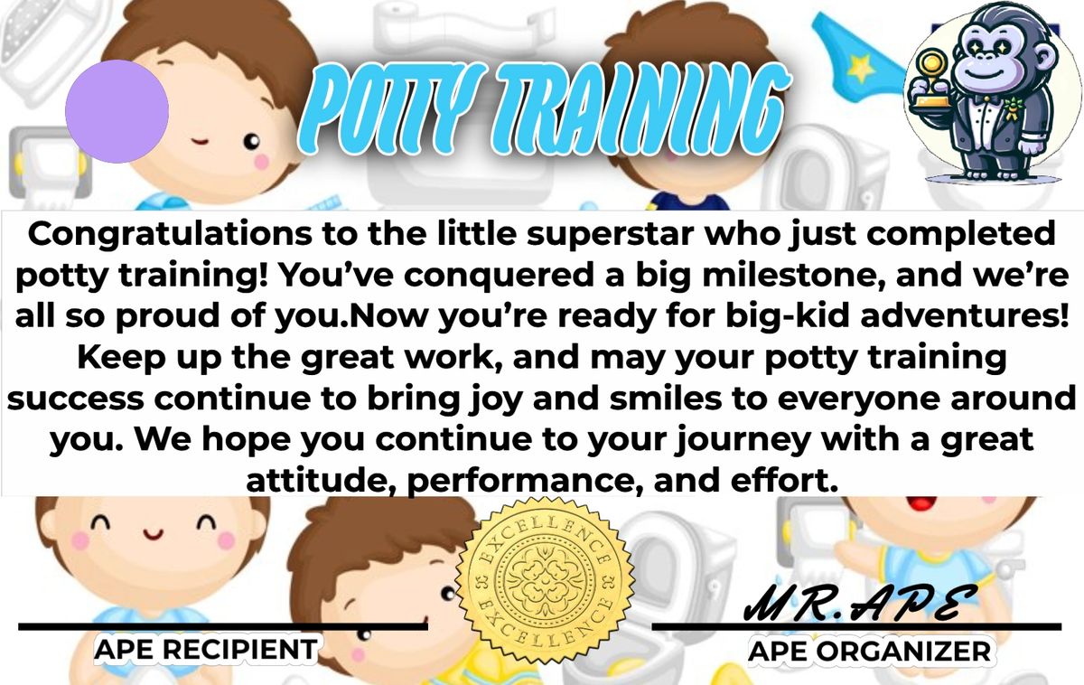 APE POTTY-TRAINING AWARD