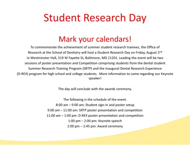 Student Research Day - August 2nd!