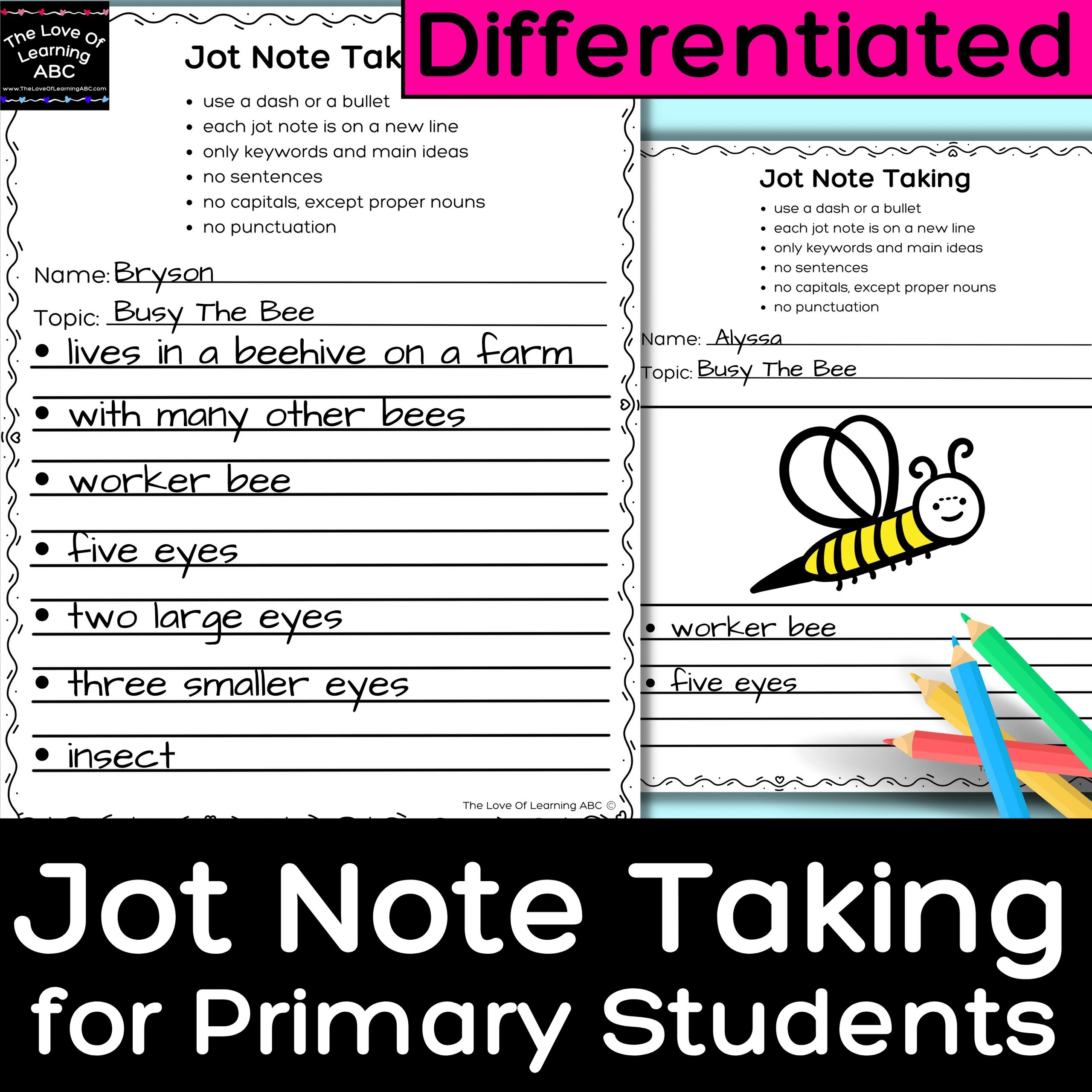 How To Teach "Jot Note Taking" To Primary and Elementary Students
