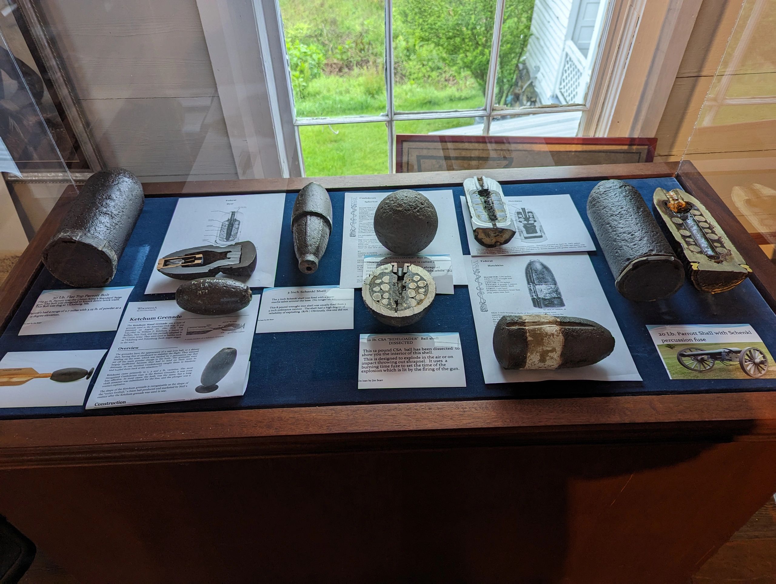 Civil War Artillery shells on display in the Tabor House