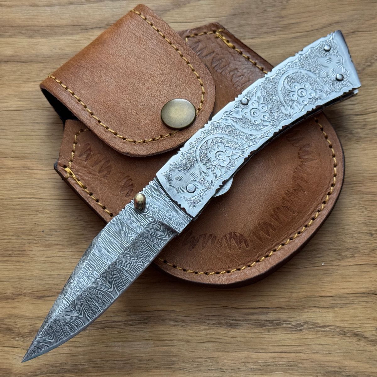 ASH GF51 Damascus steel custom handmade pocket folding knife