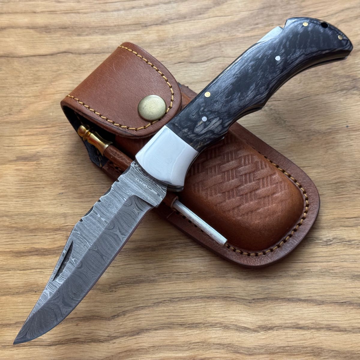 ASH FZ16 Damascus steel custom handmade pocket folding knife
